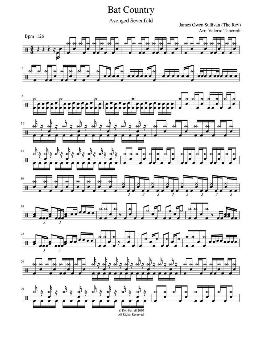 Bat Country Sheet Music with Chords for Drum group (Solo) | MuseScore.com