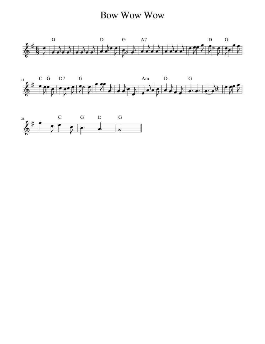 Bow Wow Wow Sheet music for Piano (Solo) Easy | Musescore.com