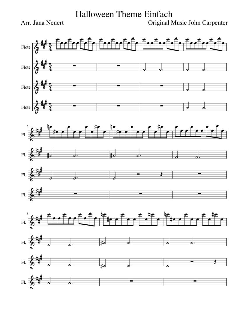 Halloween Theme Einfach Sheet music for Flute (Woodwind Quartet ...