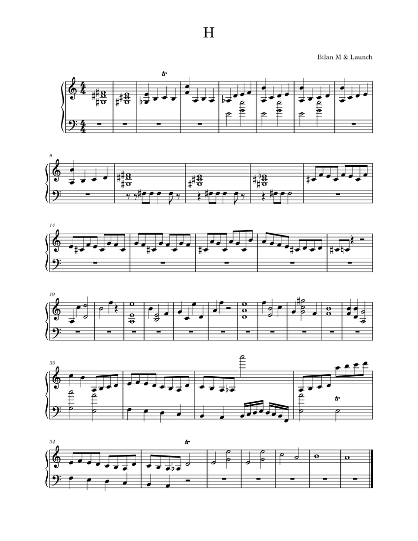 H Sheet music for Piano (Solo) | Musescore.com
