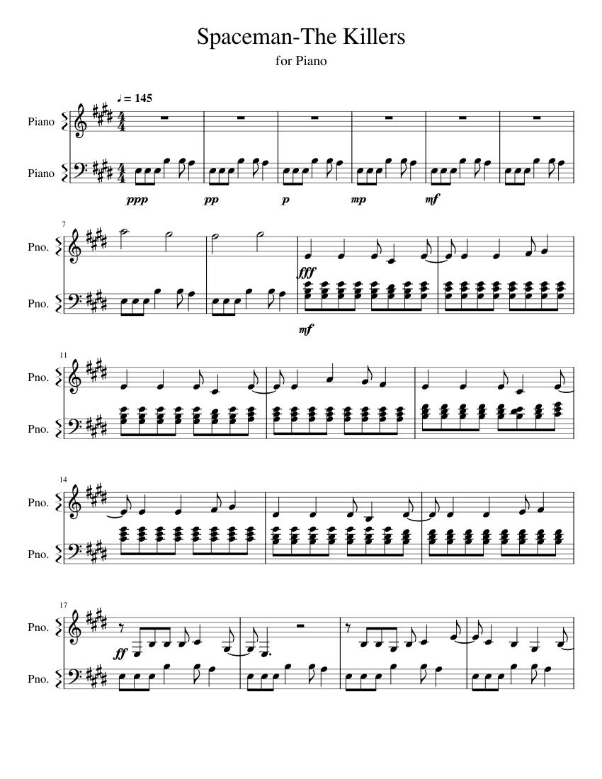 Spaceman-The Killers Sheet Music for Piano (Solo) | MuseScore.com