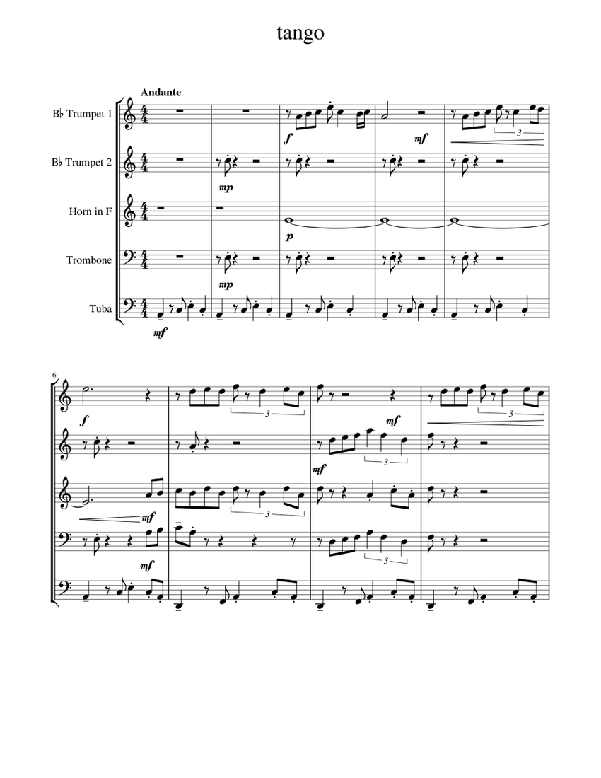 tango Sheet music for Trombone, Tuba, Trumpet in b-flat, French horn ...