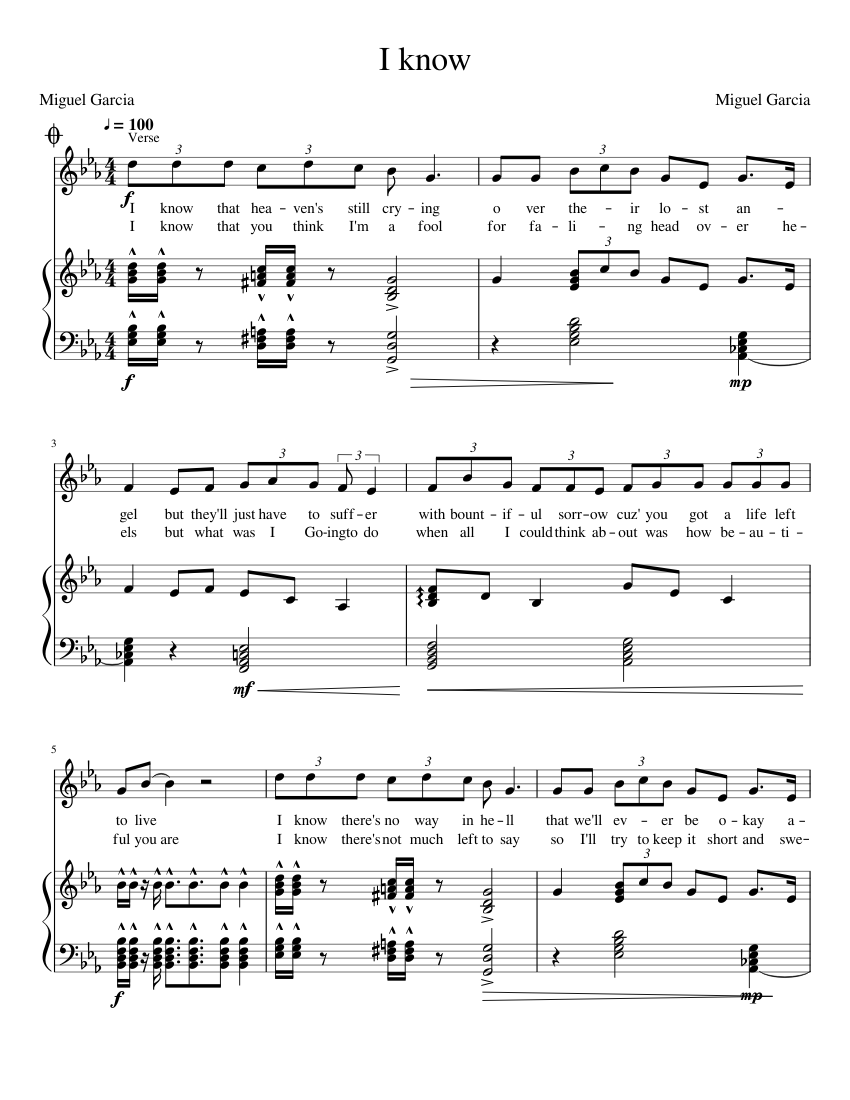 I know Sheet music for Piano, Vocals (Piano-Voice) | Musescore.com