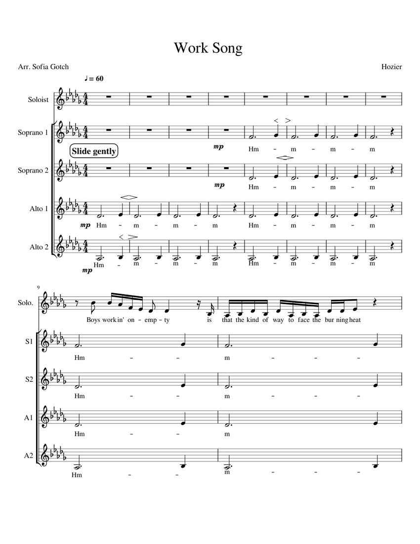 Work Song Sheet Music for Piano, Soprano, Alto, Mezzo soprano (Mixed ...