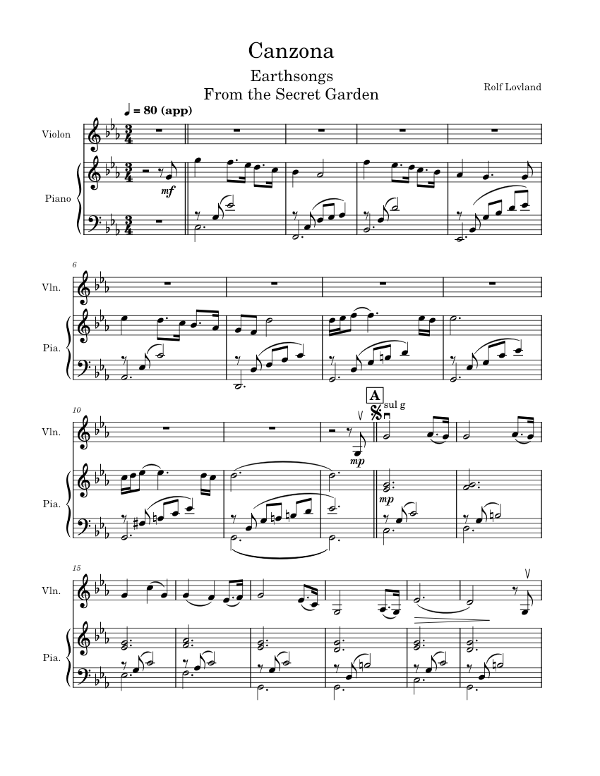 Canzona Violin Piano Sheet Music for Piano, Violin (Solo) | MuseScore.com