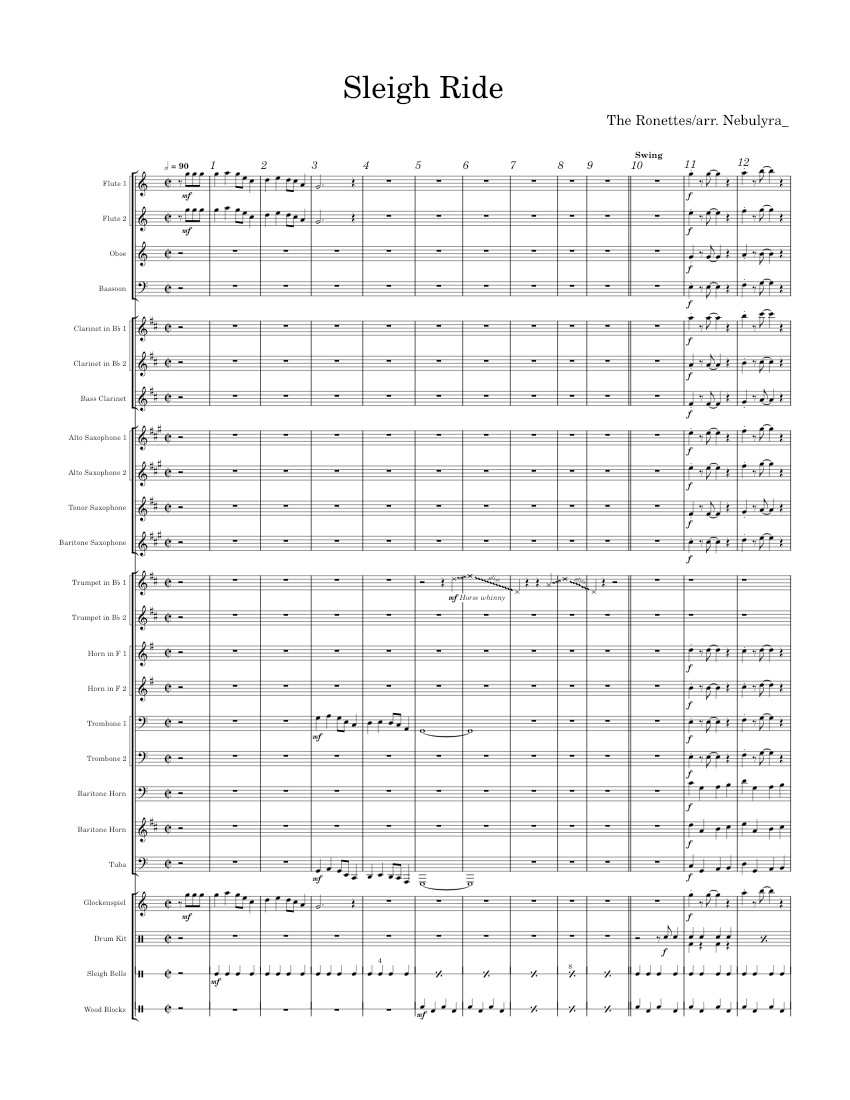 Sleigh Ride – The Ronettes Sheet Music for Trombone, Tuba, Flute, Oboe ...