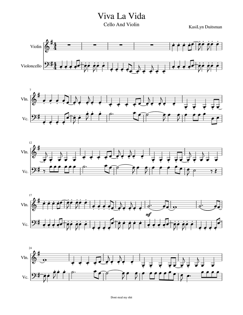 Viva La Vida Sheet music for Violin, Cello (String Duet) | Musescore.com
