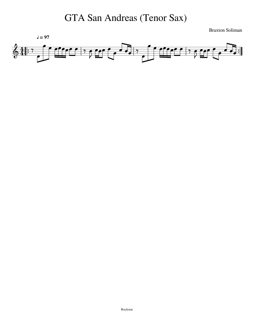 GTA San Andreas (Tenor Sax) Sheet Music for Saxophone tenor (Solo ...
