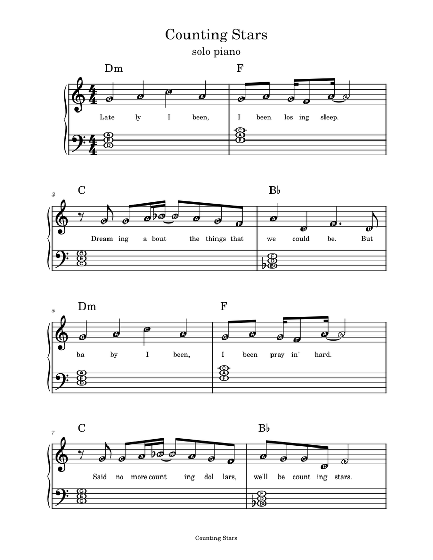 Counting stars – One Republic Sheet Music with Chords for Piano (Solo ...