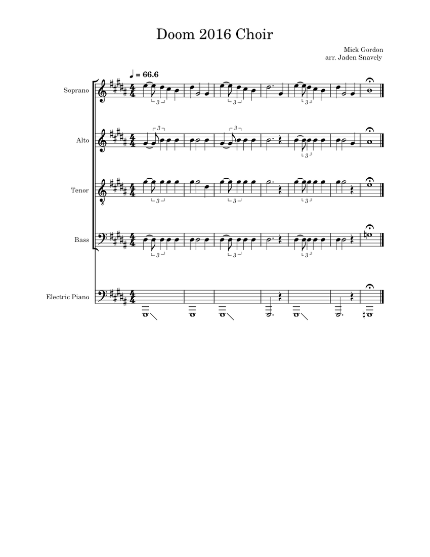 DOOM (2016) Choir, (Phobos Anomaly) Sheet Music for Piano, Soprano ...