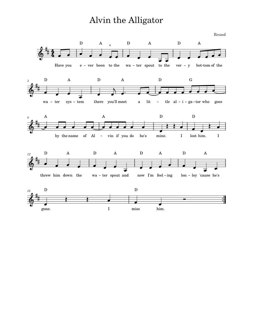 Alvin the Alligator – Misc Traditional Sheet music for Piano (Solo ...