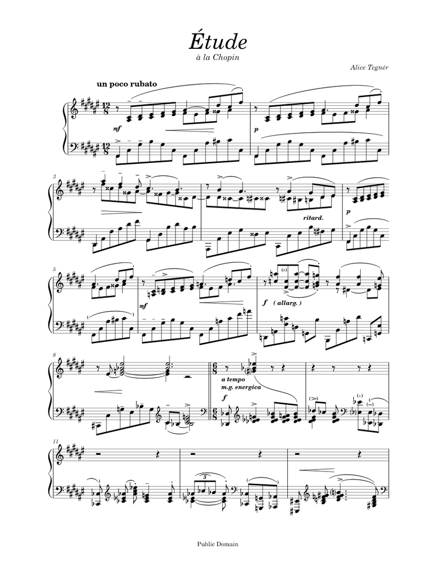 Alice Tegnér - Étude à la Chopin Sheet Music for Piano (Solo ...