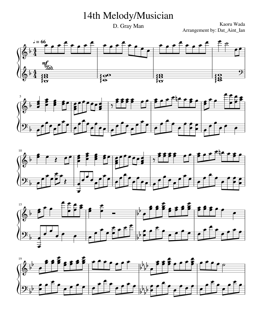 14th Melody Musician Sheet Music for Piano (Solo) | MuseScore.com