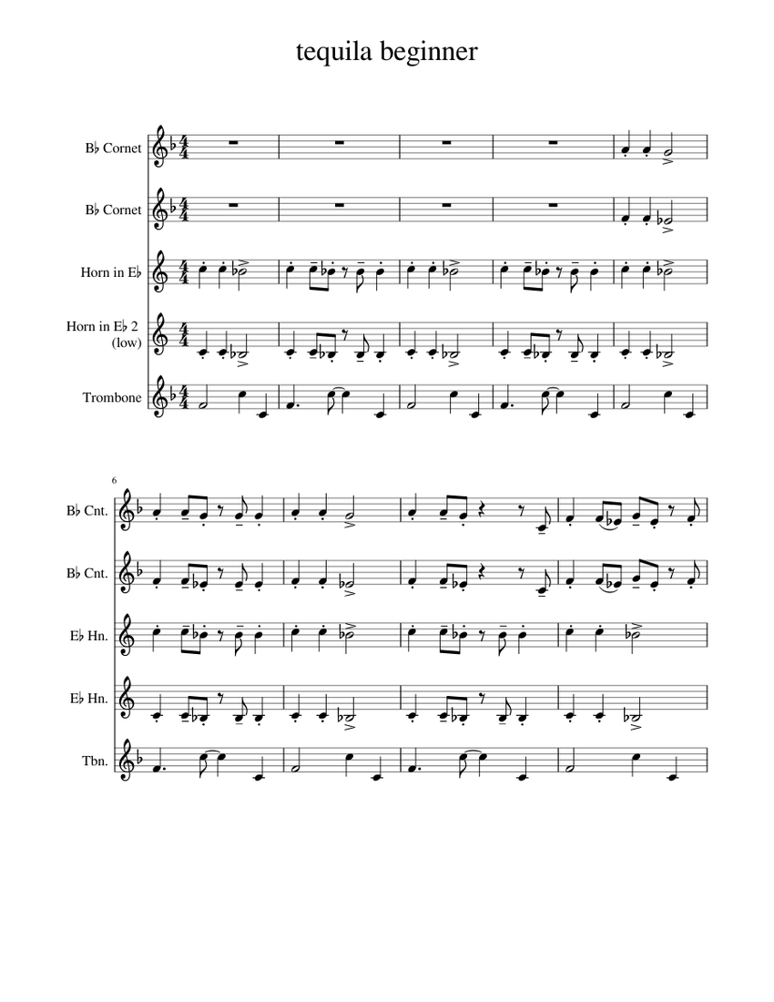 tequila beginner Sheet music for Trombone, Cornet, Natural horn (Mixed ...
