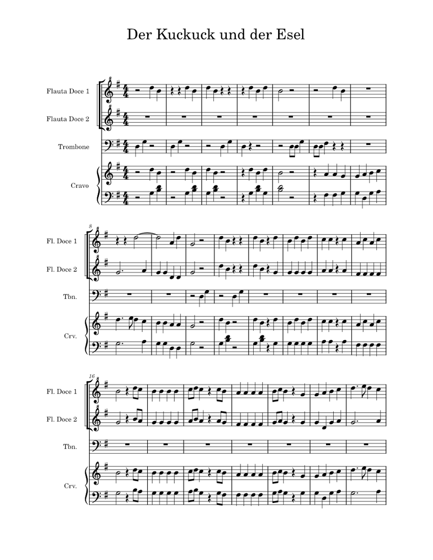 Der Kuckuck und der Esel – Traditional Der Kuckuck und der Esel Sheet ...