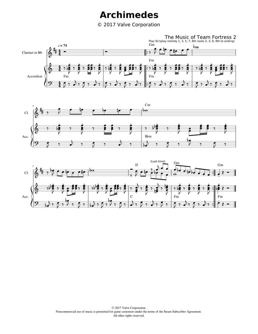 TF2 Fight Songs: Archimedes Sheet music for Piano, Clarinet other ...