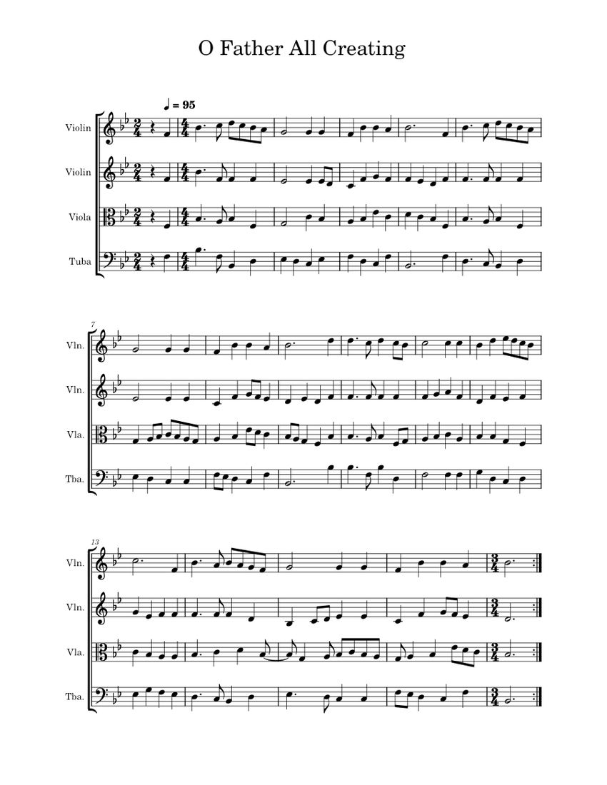 O Father, all creating – John Ellerton Sheet Music for Tuba, Violin ...