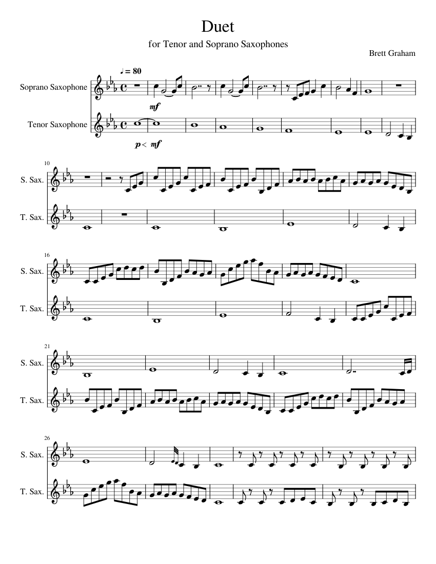 Duet for Tenor and Soprano Saxophones Sheet Music for Saxophone tenor ...