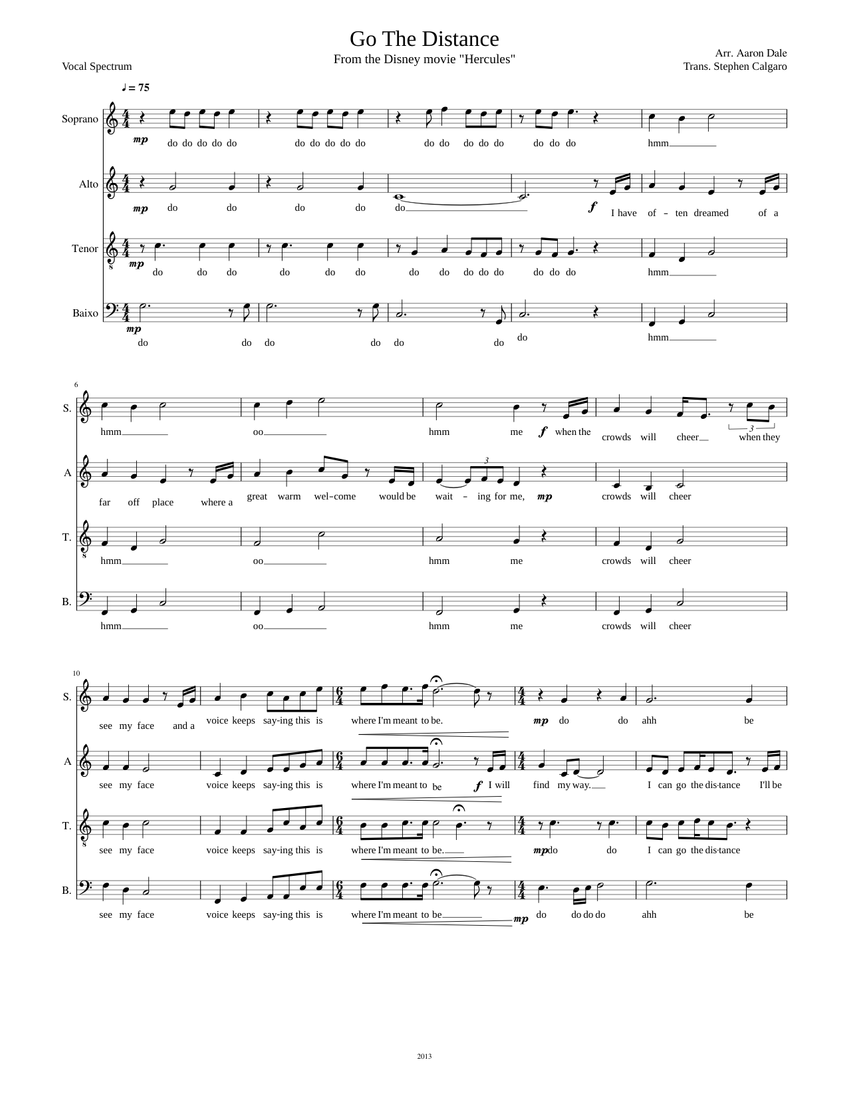 Go the Distance - OutLoud Sheet Music for Soprano, Alto, Tenor, Bass ...