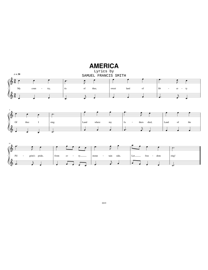 America Sheet music for Piano (Solo) | Musescore.com