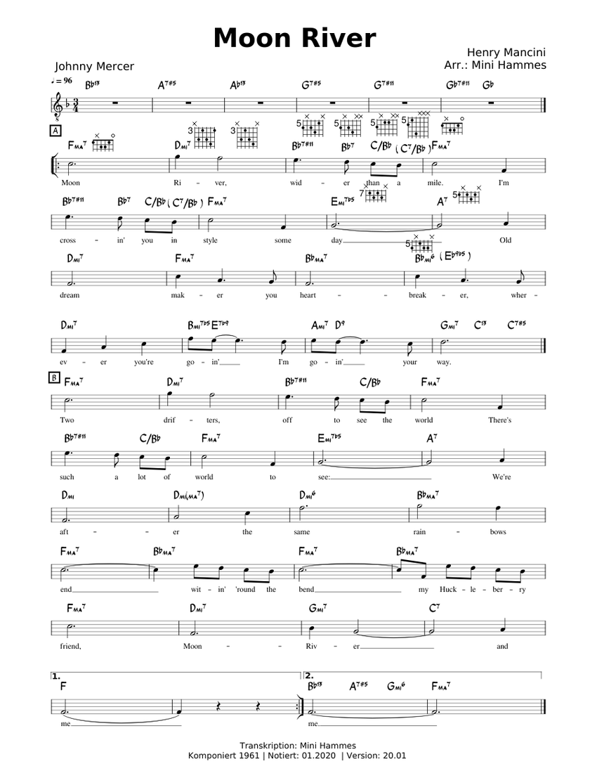 Henry Mancini - Moon River Sheet Music with Chords for Vibraphone (Solo ...