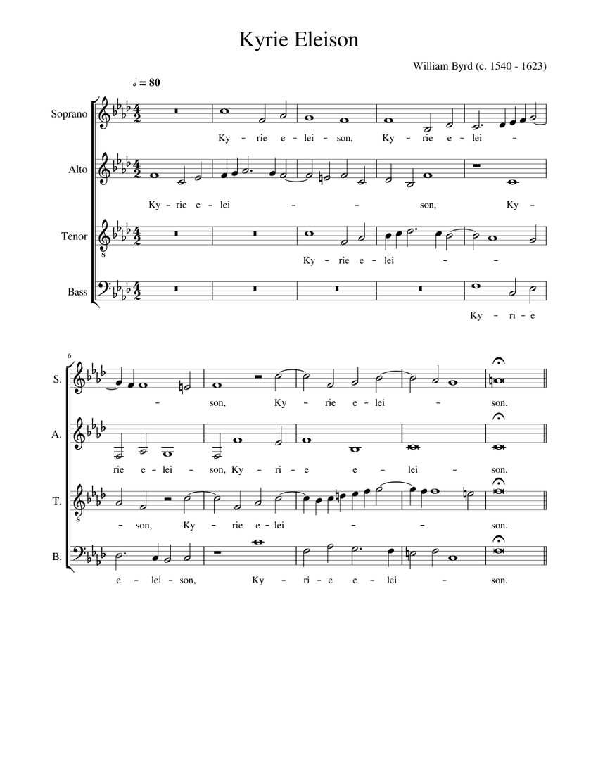 Kyrie Eleison Sheet Music for Soprano, Alto, Tenor, Bass voice (Choral ...
