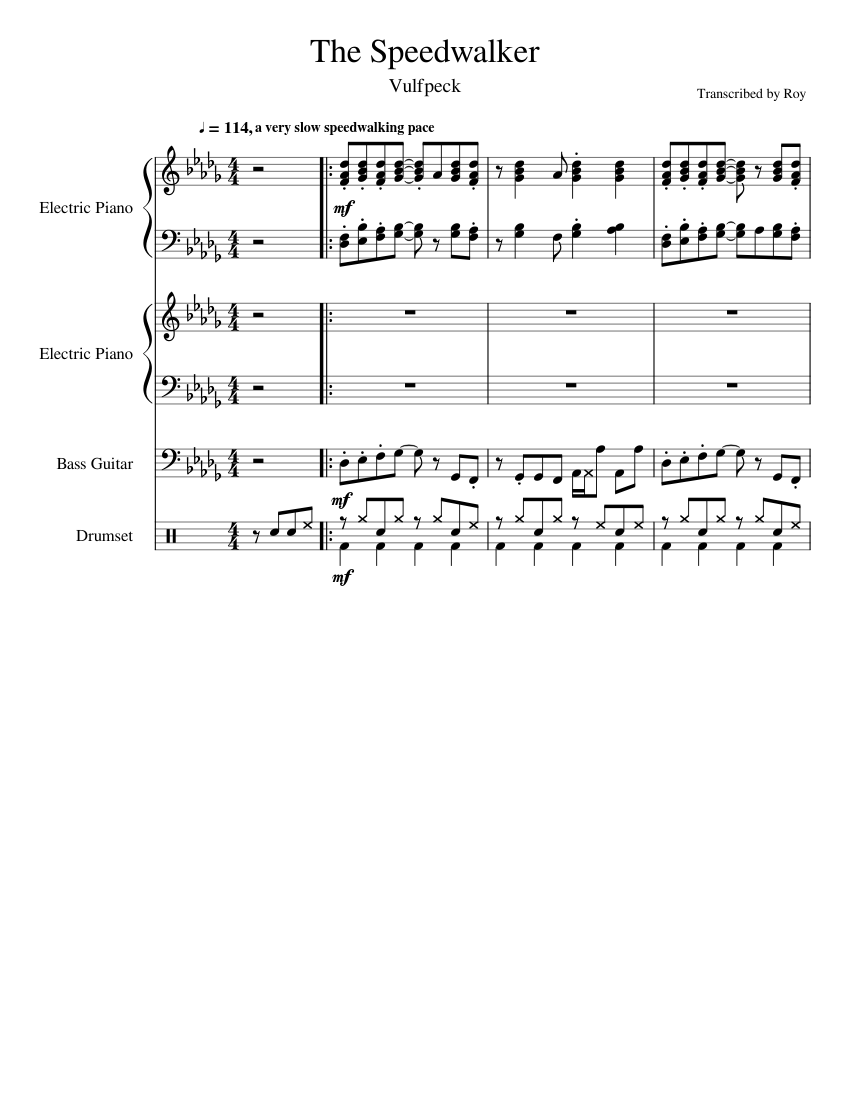 The Speedwalker Sheet Music for Piano, Bass guitar, Drum group (Mixed ...