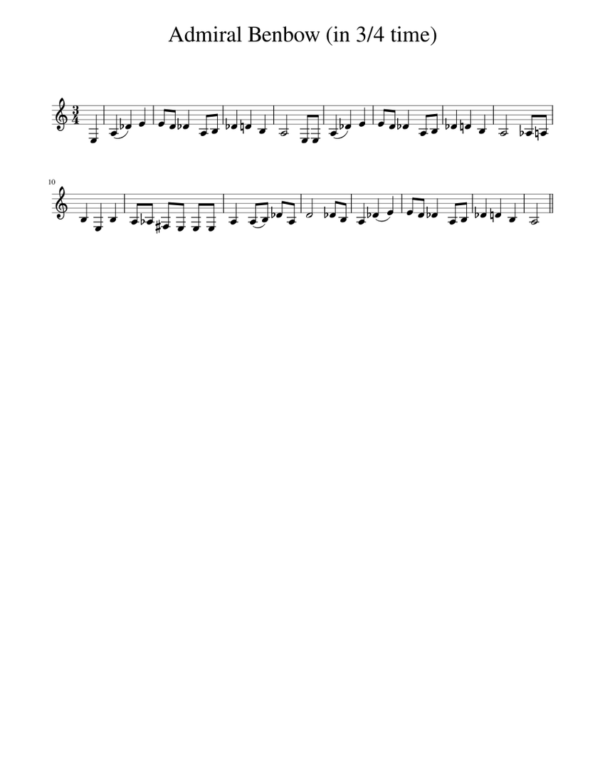 Admiral Benbow (in 3/4 time) Sheet music for Piano (Solo) Easy | Musescore.com