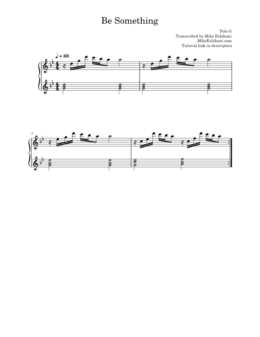 Be Something - Polo G Sheet Music for Piano (Solo) Easy | MuseScore.com