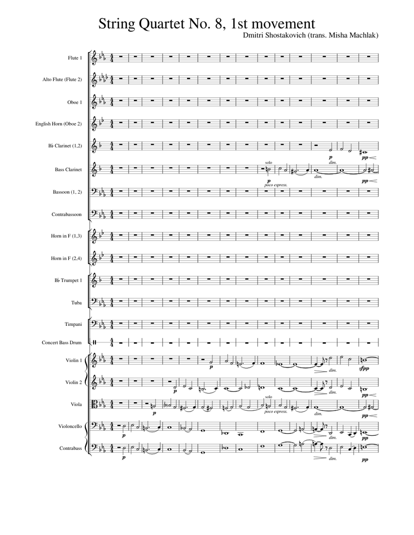 Shostakovich String Quartet No. 8 for orchestra 1st movement Draft 1 (8/4/20) Sheet music for ...