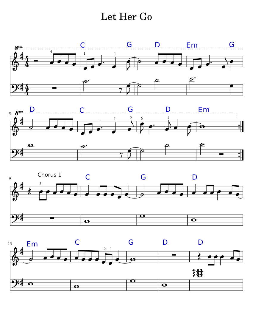 Let Her Go Sheet music for Piano (Solo) | Musescore.com