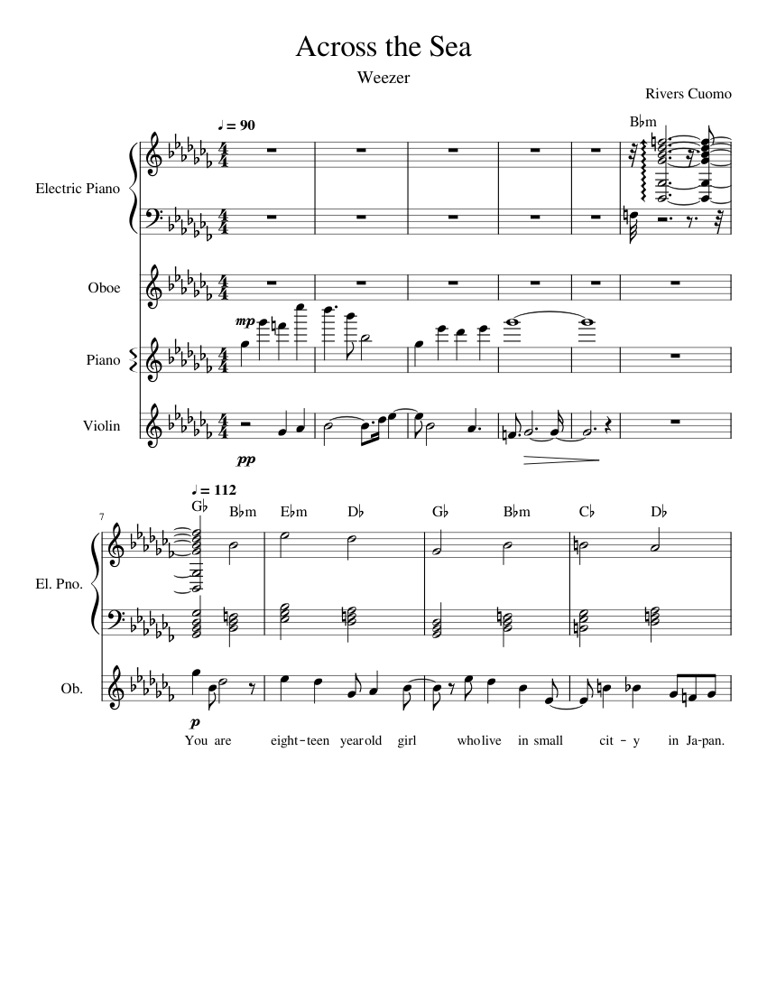 Across the Sea Sheet Music for Piano, Oboe, Violin (Solo) | MuseScore.com