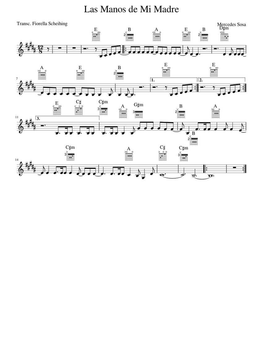 Las Manos de Mi Madre Sheet Music with Chords for Violin (Solo ...
