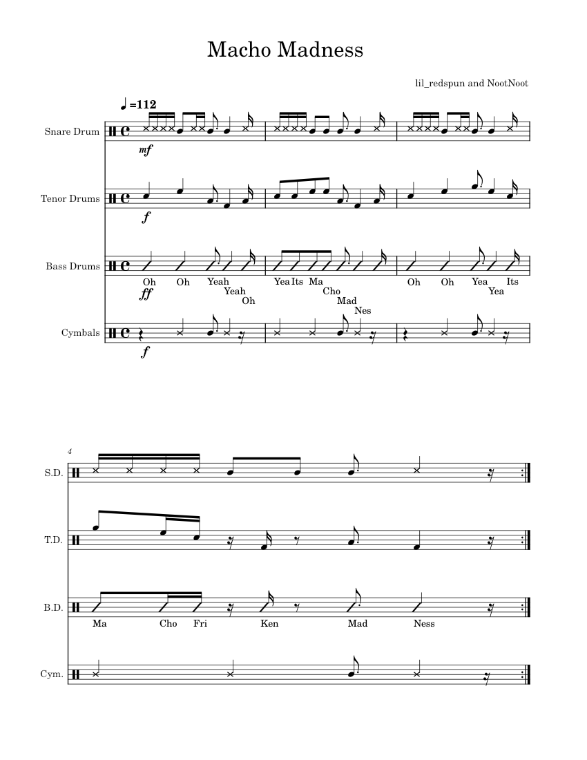 Macho Madness Sheet music for Snare drum, Crash, Tenor drum, Bass drum ...