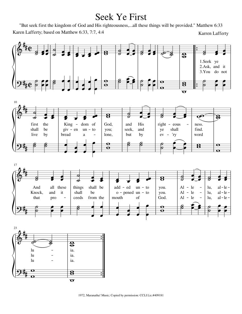 Seek Ye First Sheet music for Piano (Solo) Easy | Musescore.com