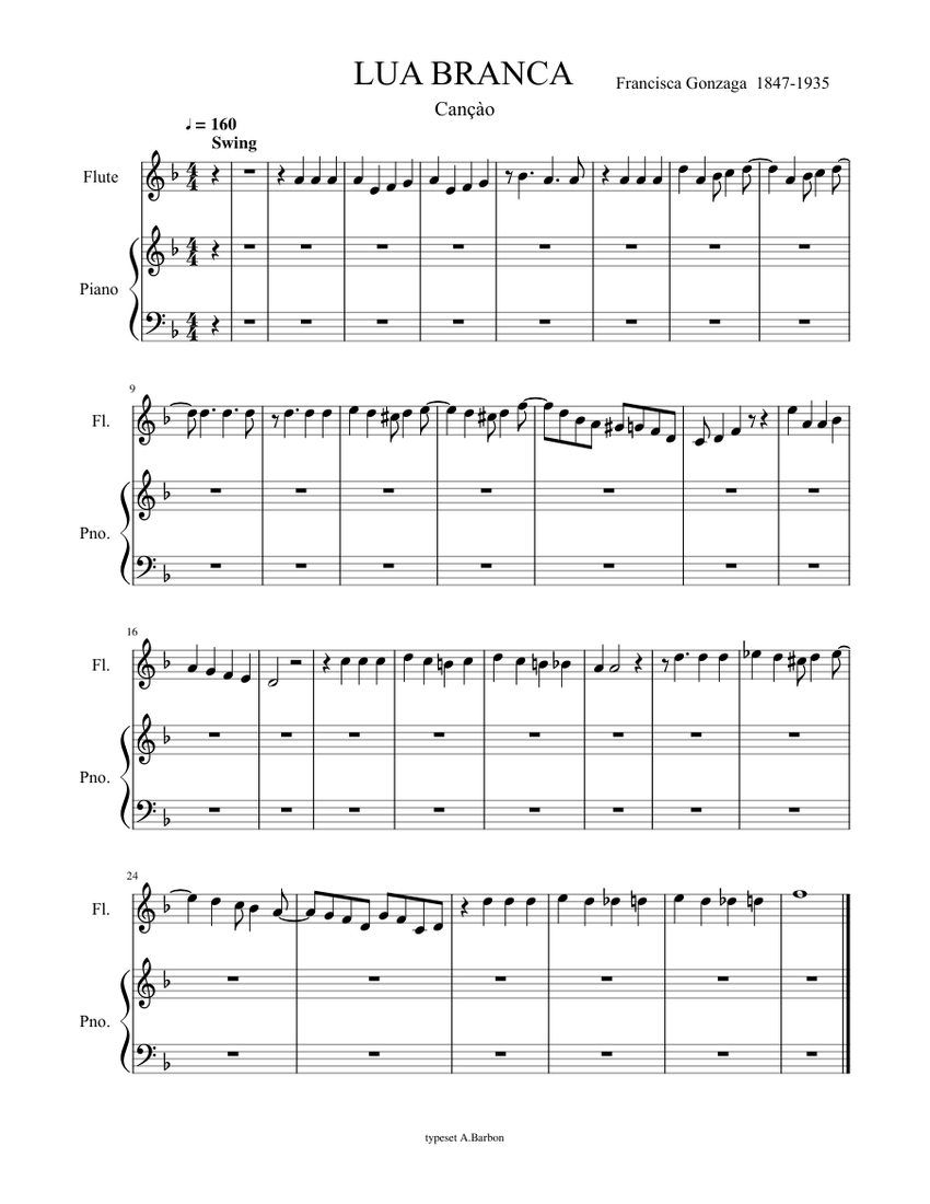 LUA BRANCA JAZZ Sheet Music for Piano, Flute (Solo) | MuseScore.com