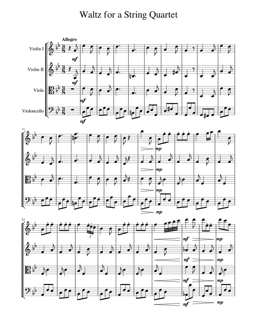 A waltz for a String Quartet Sheet music for Violin, Viola, Cello ...