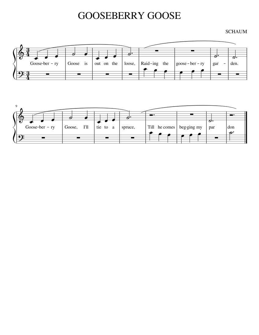 PRE-A 1-12 GOOSEBERRY GOOSE Sheet Music for Piano (Solo) Easy ...