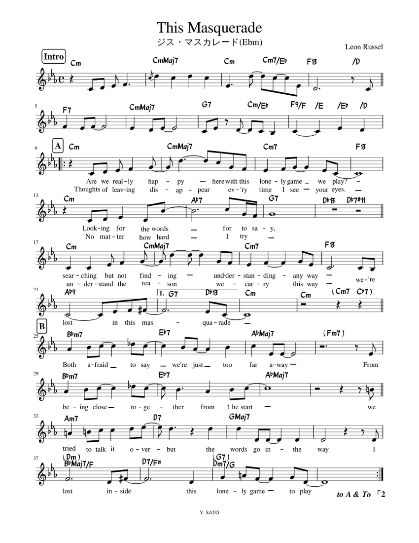 This masquerade - Leon Russell Sheet Music for Piano (Solo) easy ...