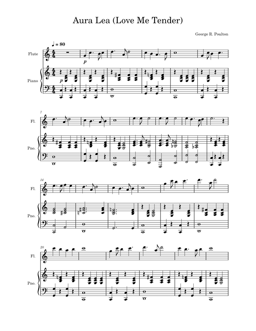 Aura Lea – George R. Poulton Sheet music for Piano, Flute (Solo ...