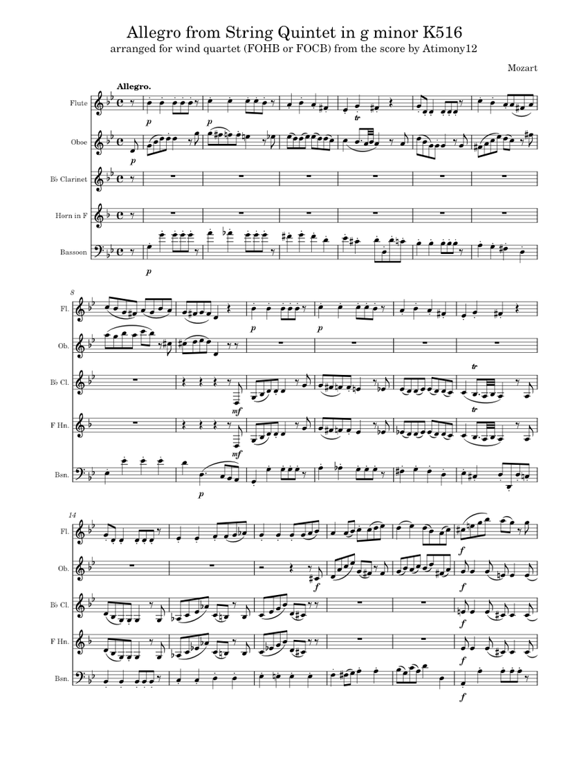 Allegro from K516.1 String Quintet in G min--Wolfgang Amadeus Mozart ...