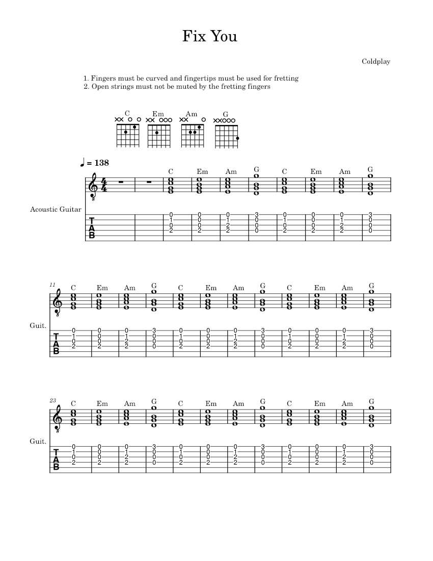 guitar chords fix you