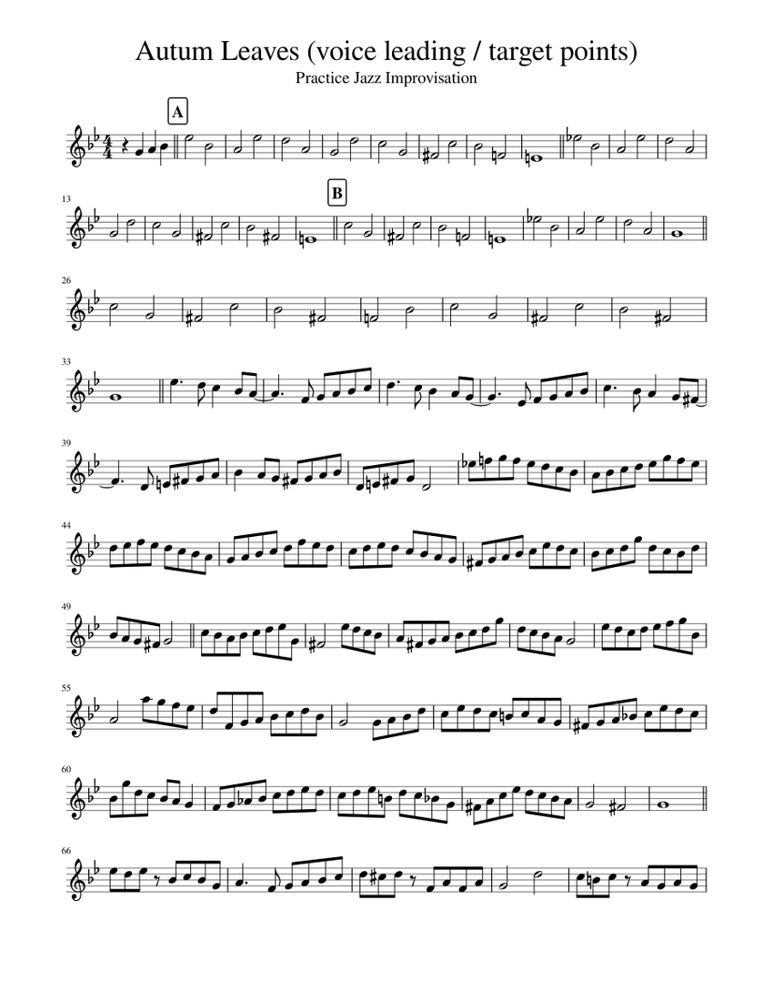 Autum Leaves (voice leading / target points) Sheet Music for Piano ...