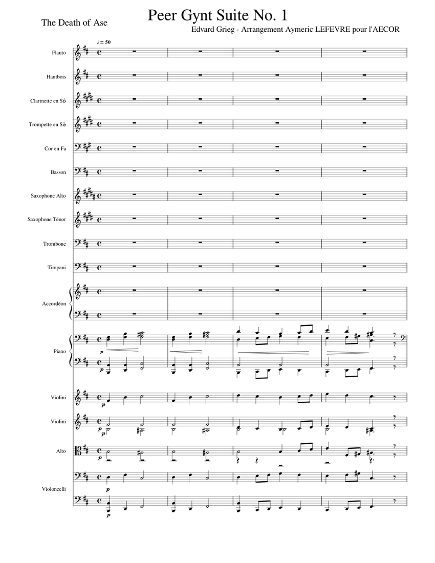Peer Gynt Suite No. 1 - Ase Death (mvt 2) - Orchestra arr. AECOR Sheet ...