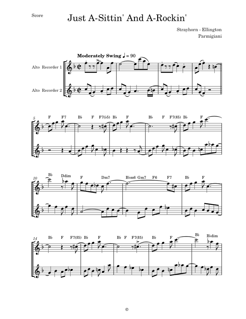 ELLINGTON-STRAYHORN - Just A-Sittin' And A-Rockin' (2 Alto Recorders ...