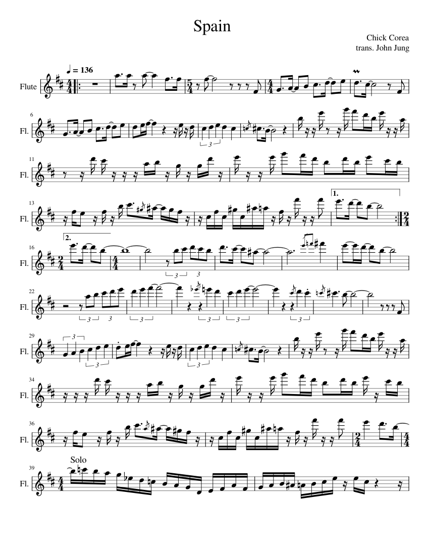 Spain – Chick Corea Sheet Music with Chords for Flute (Solo ...