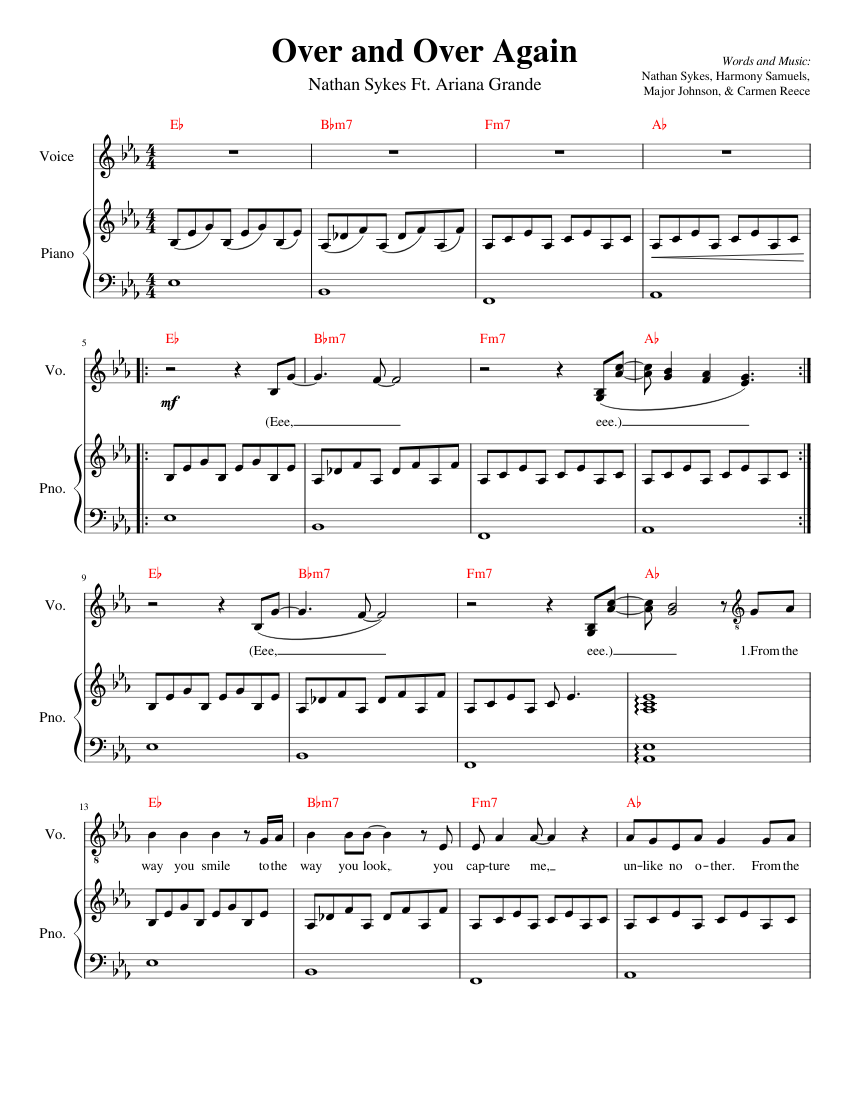 Over and Over Again – Nathan Sykes Sheet Music with Chords for Piano ...
