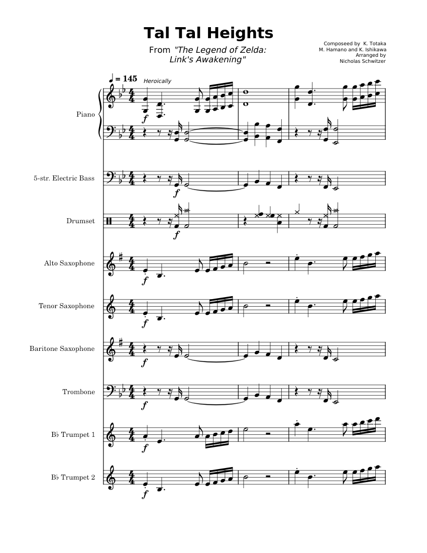 Tal Tal Heights Sheet music for Piano, Trombone, Saxophone alto ...