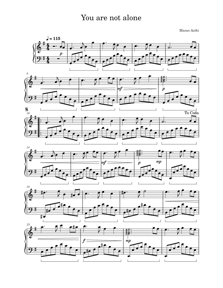 You are not alone Sheet Music for Piano (Solo) Easy | MuseScore.com