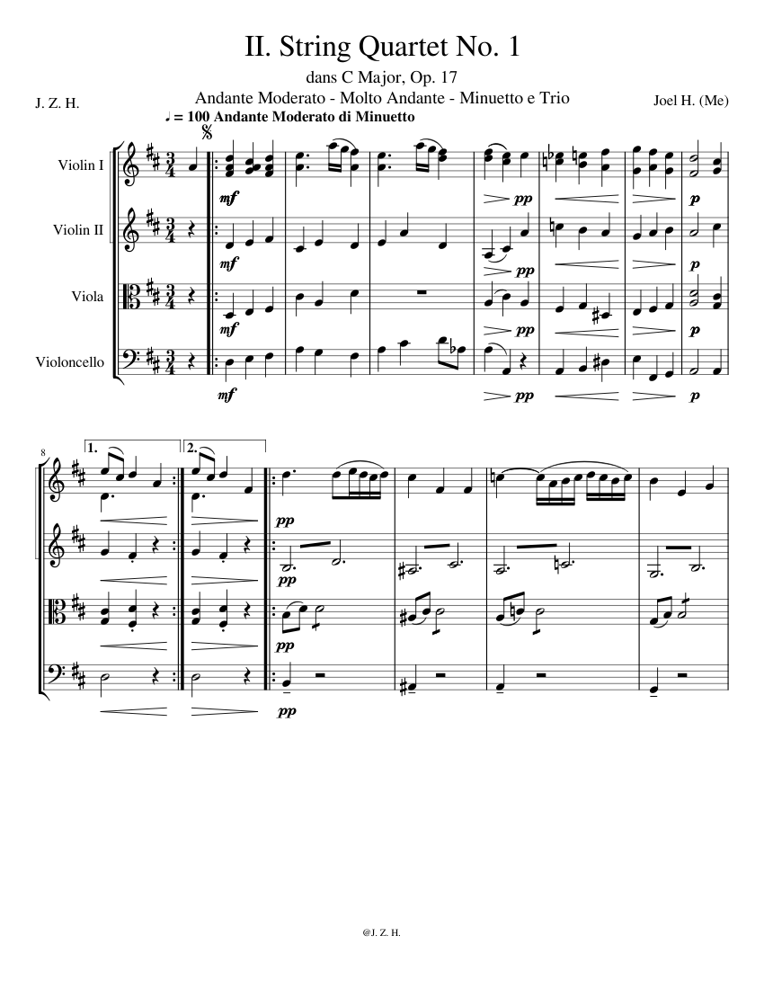 II. String Quartet No. 1 Sheet music for Violin, Viola, Cello (String ...
